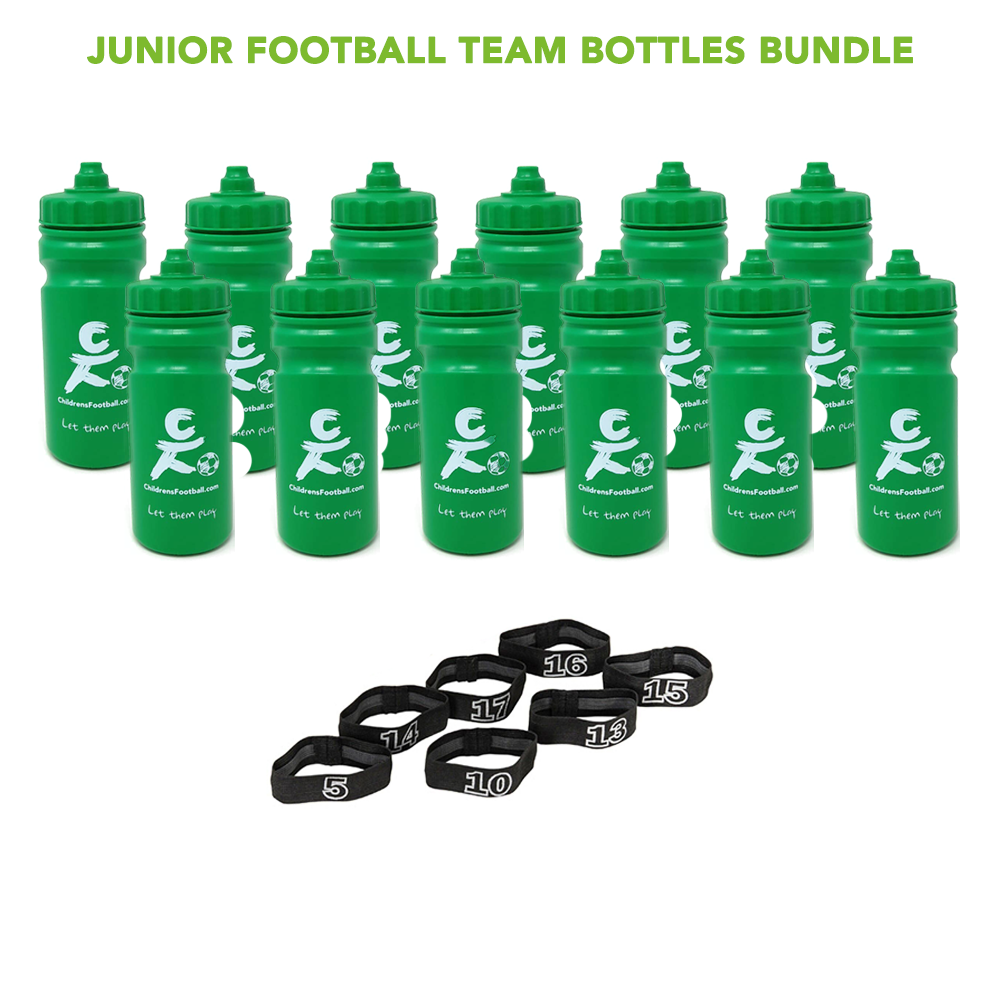 10, 12 or 16 junior football team water bottles, bottle carrier and nu ...